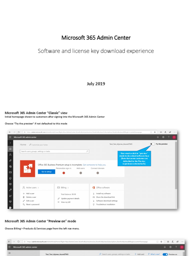 Microsoft 365 Admin Center Software Key Download | PDF