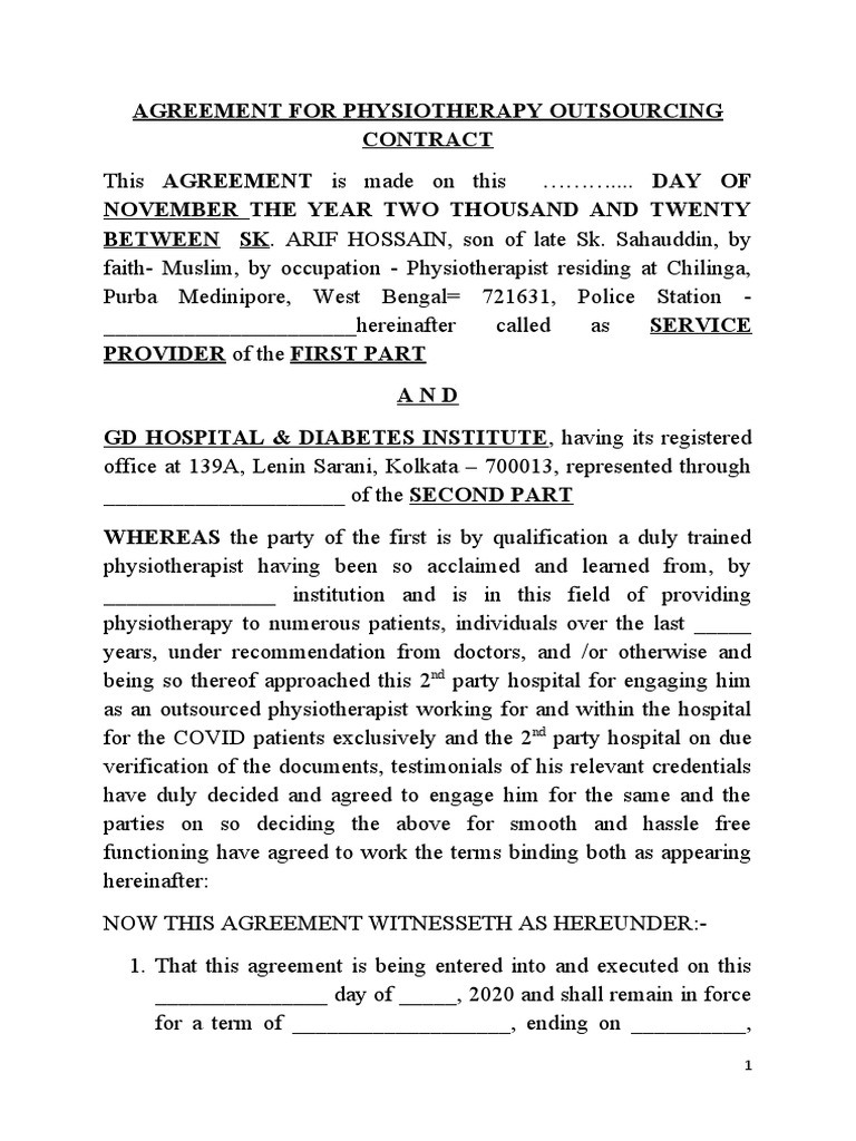 Agreement for Physiotherapy Outsourcing Contract g.d. Hospital | PDF ...