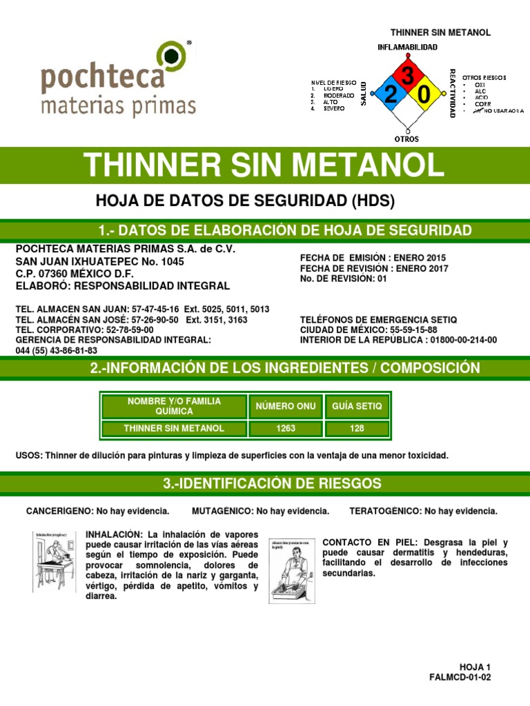 HDS Thinner Sin Metanol | PDF | Agua | Oxígeno