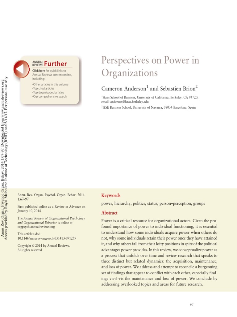 Perspectives On Power in Organisation | PDF | Leadership | Psychology
