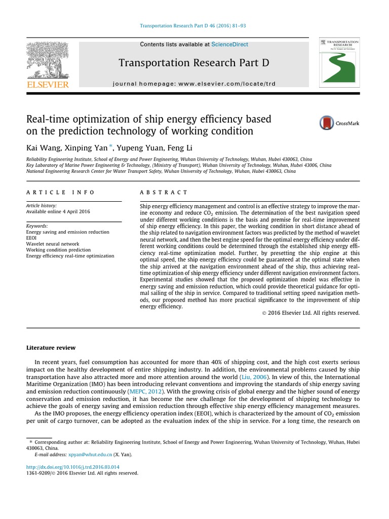 Real Time Optimization of Ship Energy Efficien 2016 Transportation Research | PDF | Efficient ...