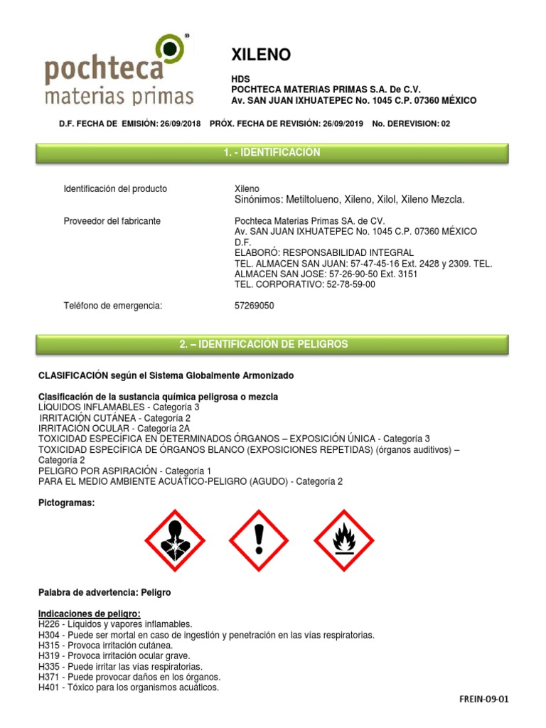 Hoja de Seguridad del Xileno | PDF