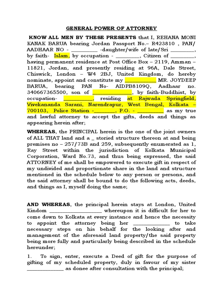 GENERAL POWER OF ATTORNEY re Samar Jha london | PDF | Deed | Lawyer
