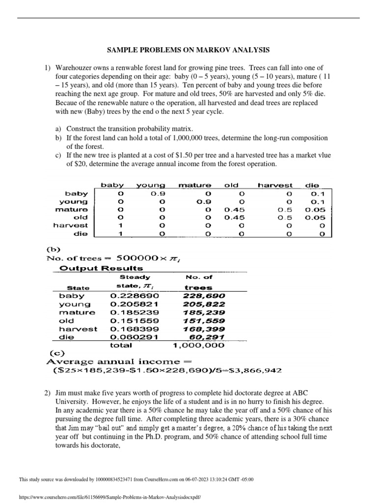 Sample Problems in Markov Analysis PDF | PDF | Markov Chain | Taxes
