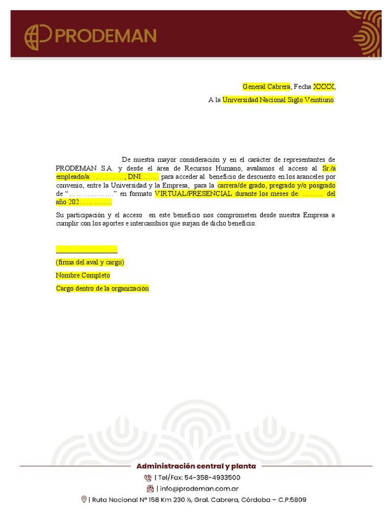 Modelo de Carta Aval | PDF