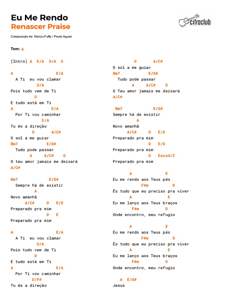 Cifra Club - Renascer Praise - Eu Me Rendo | PDF