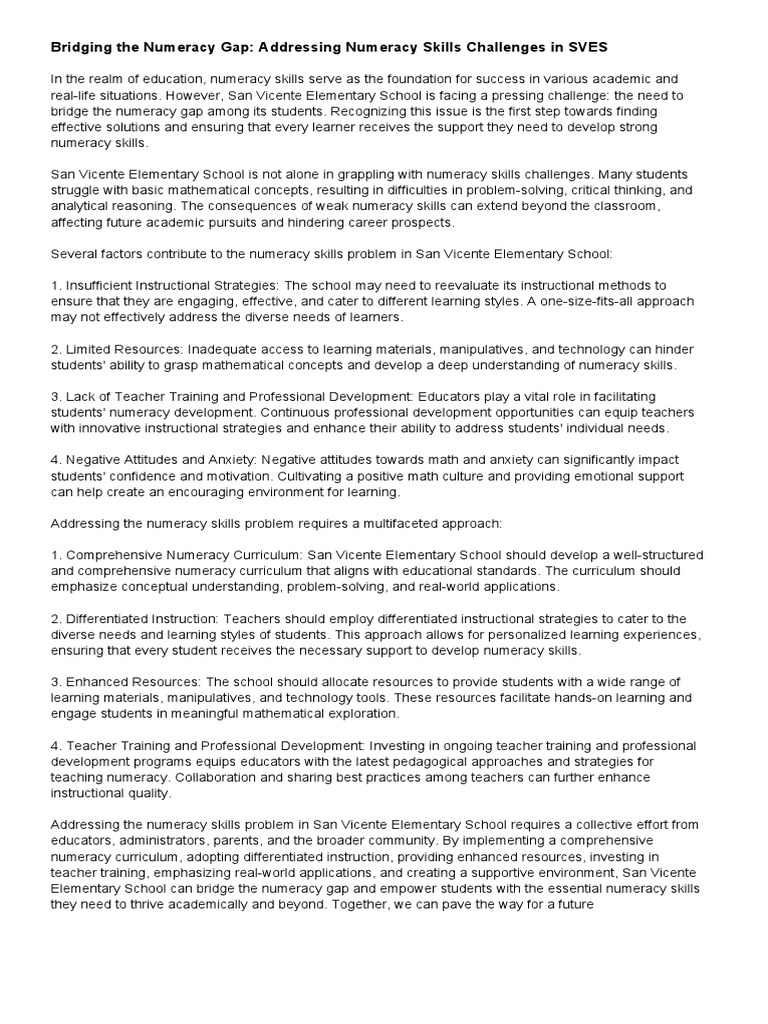Bridging the Numeracy Gap at SVES | PDF