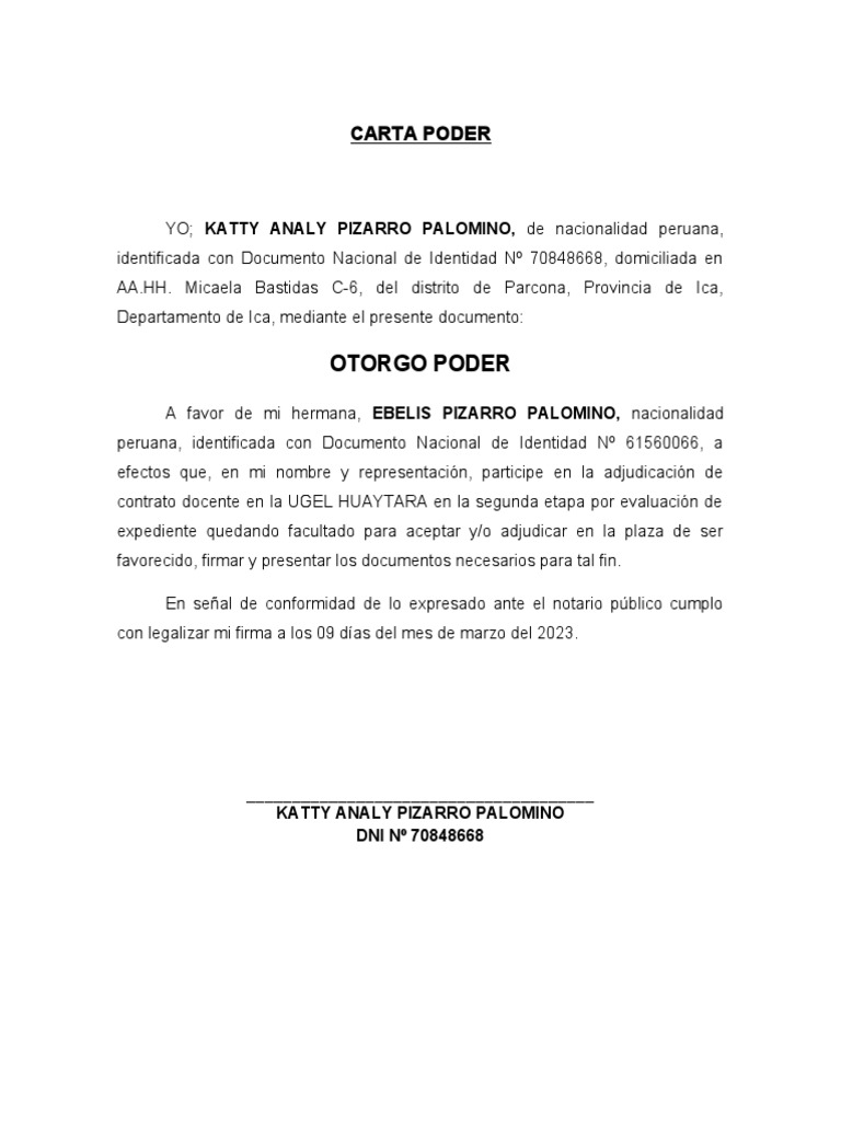 CARTA PODER Adjudicacion | PDF