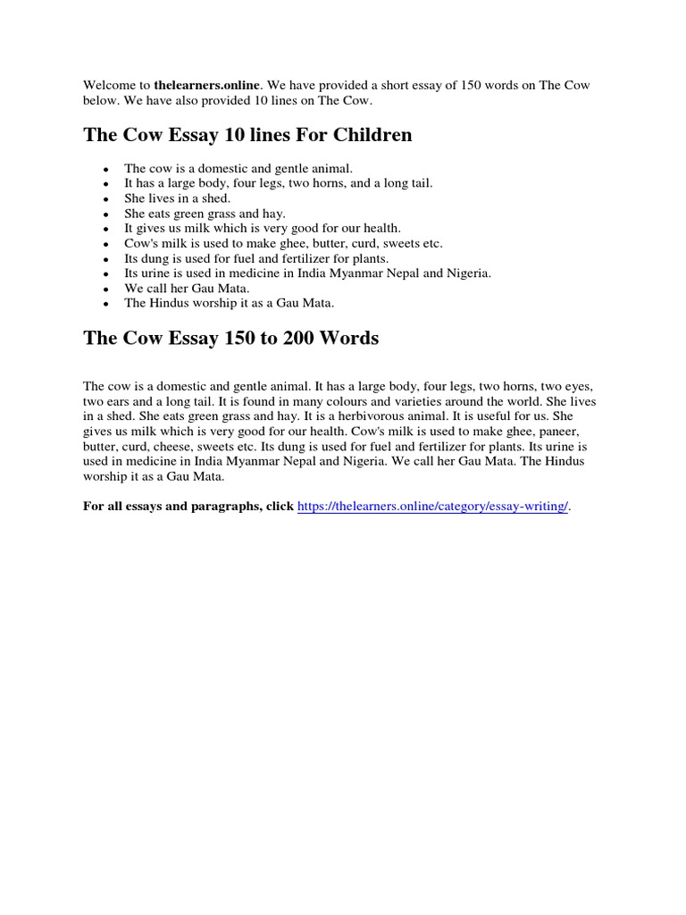 The Cow Essay 10 Lines For Children: For All Essays and Paragraphs ...