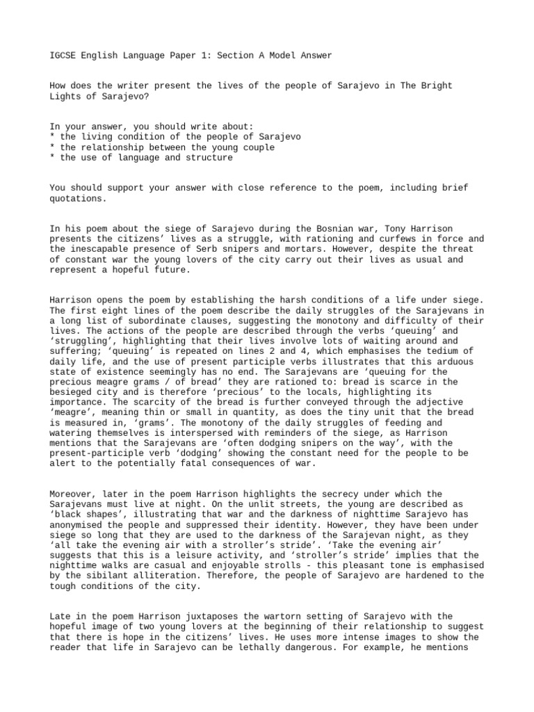 Igcse English Language Paper 1 Section A Model Answer Pdf Sarajevo Linguistics