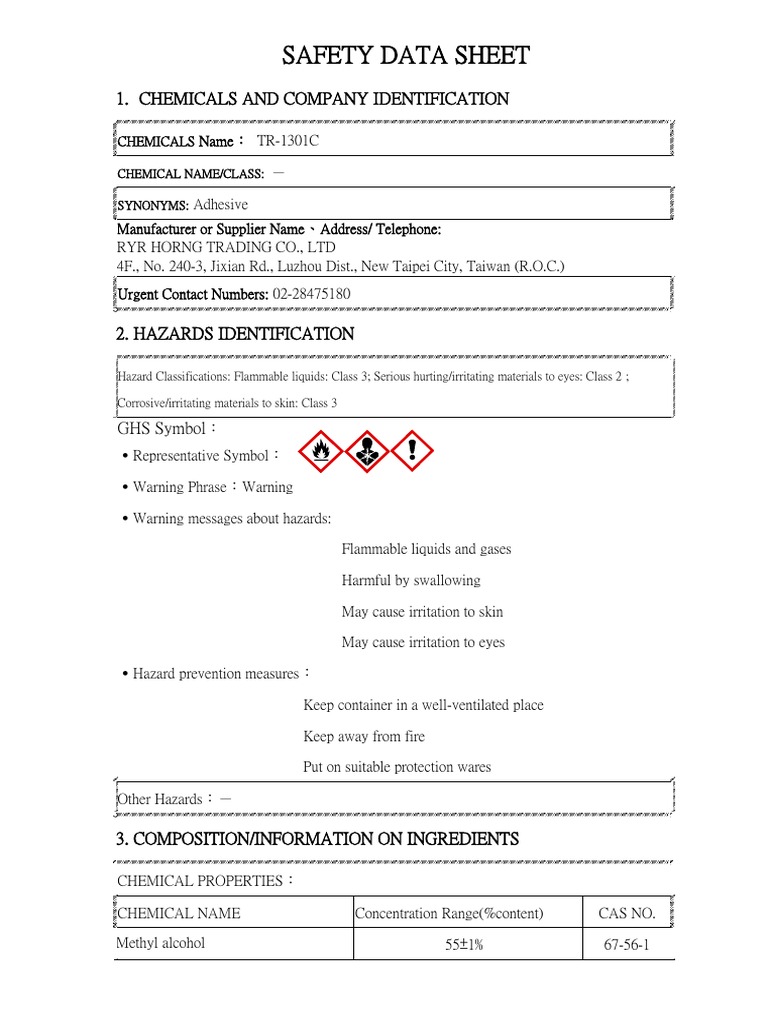 Msds Ryr Horng Trading Co., LTD | PDF