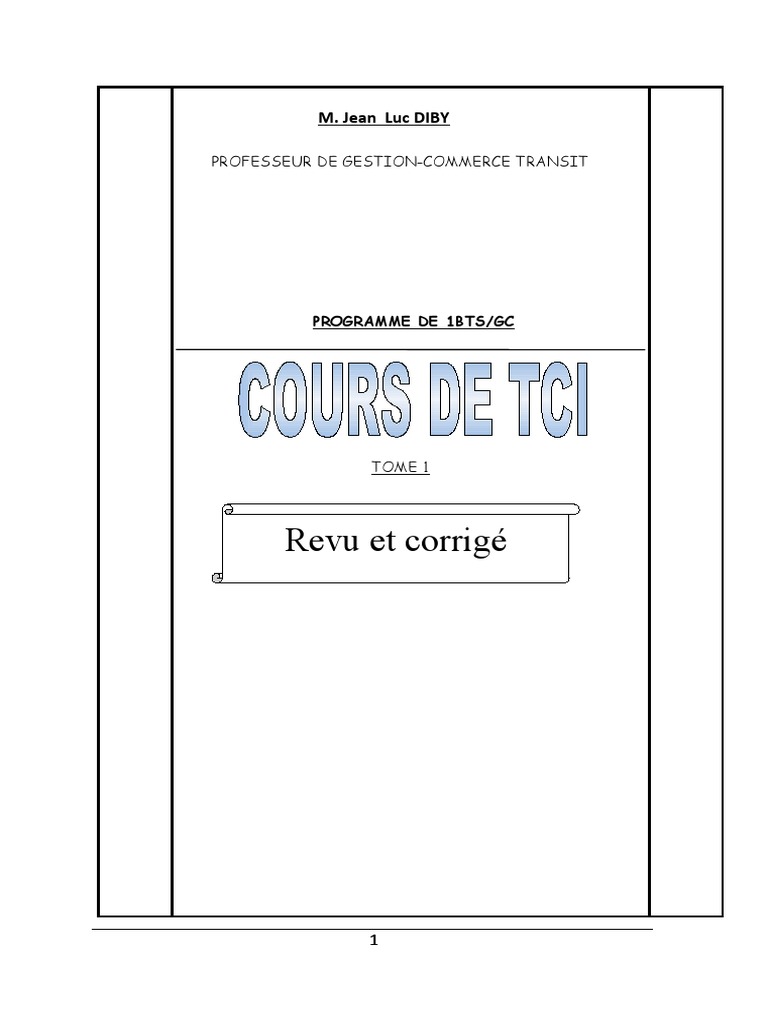 COURS TCI (BON) 1 ANNEE BTS 2020 | PDF