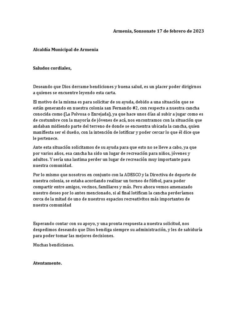 Borrador, carta solicitud (1) | PDF