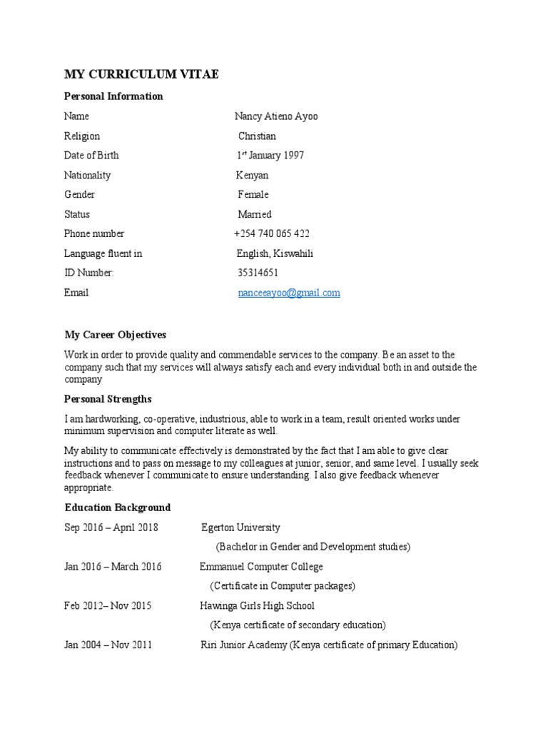 Nancy Ayoo's Professional CV | PDF | Wellness