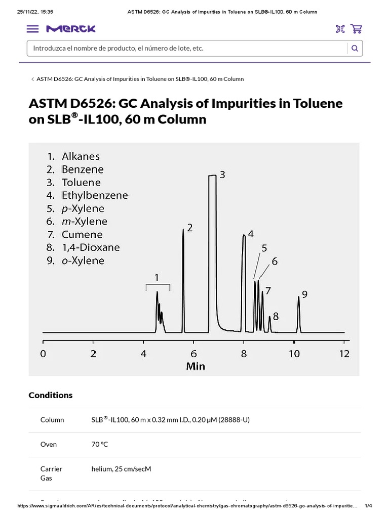 ASTM D6526 - GC Analysis of Impurities in Toluene On SLB®-IL100, 60 M ...