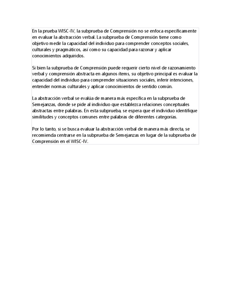Que Mide Semejanzas de Wisc IV | PDF