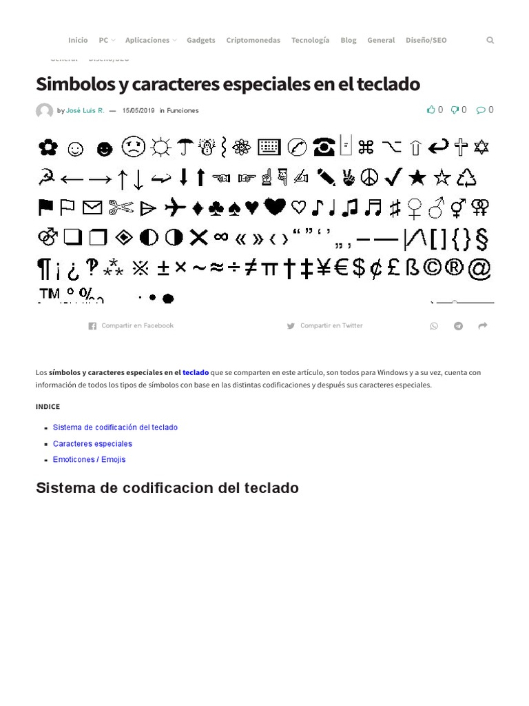 +350 Simbolos, Emoticones y Caracteres Especiales en El Teclado | PDF ...