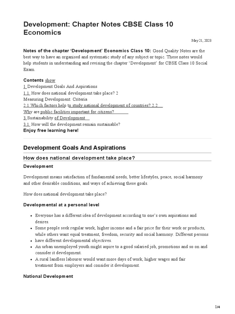 Class 10 Economics Development | PDF | Infant Mortality | Sustainability