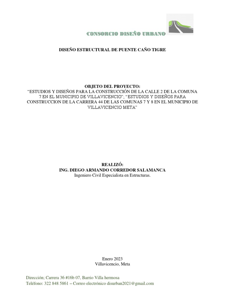 Memorias Estr Puente Caño Tigre | PDF | Puente | Hormigón