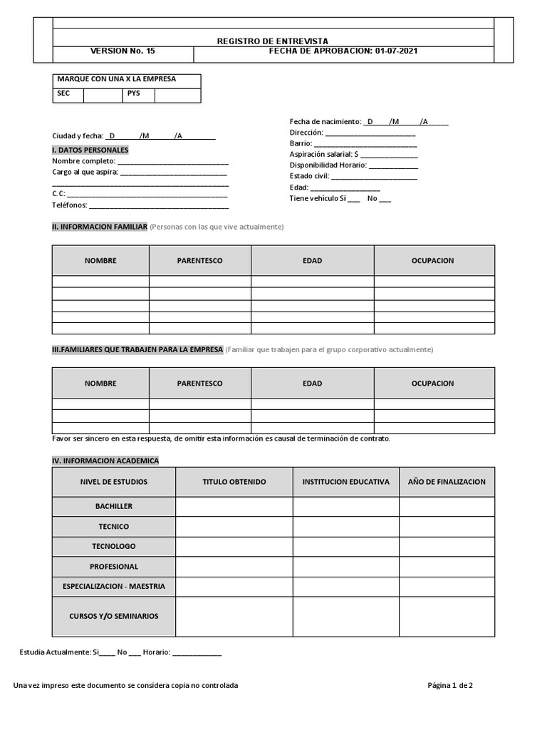 Registro de Entrevista | PDF