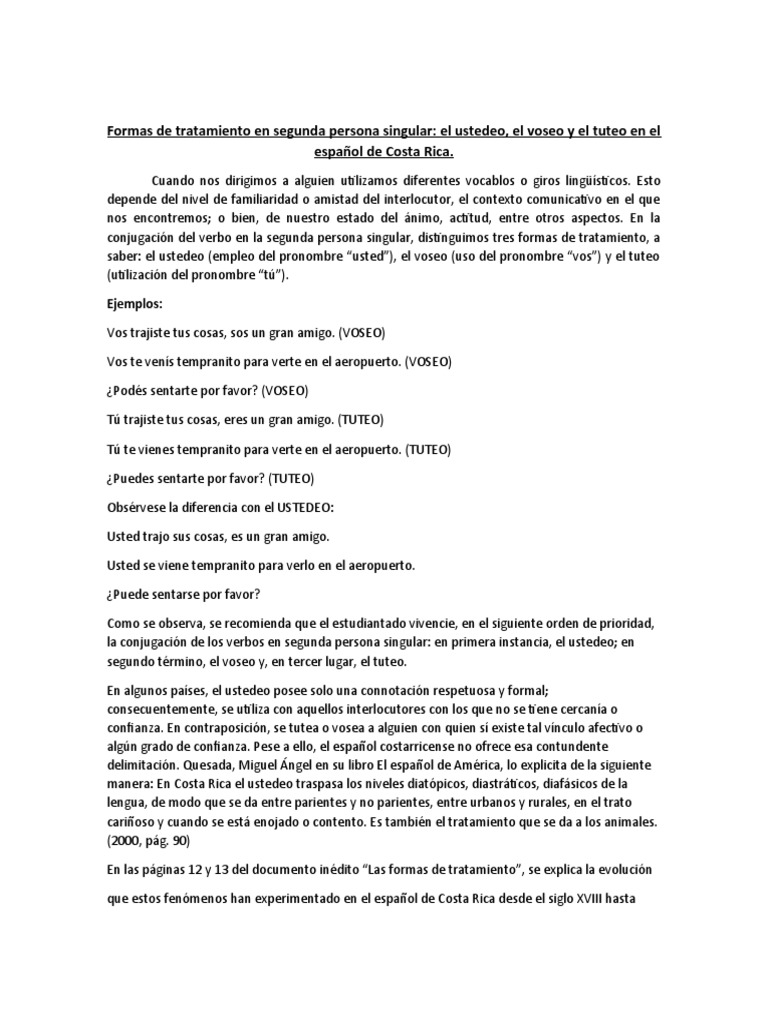Formas de Tratamiento en Segunda Persona Singular | PDF | Lingüística