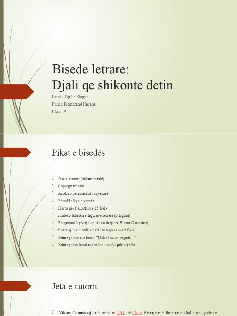Biseda Letrare Djali Qe Shikonte Detin 1 | PDF