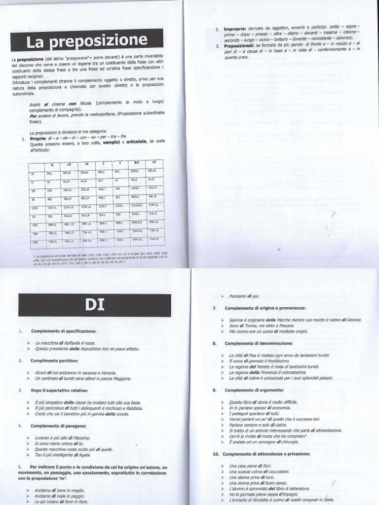 Le Preposizioni Italiane | PDF