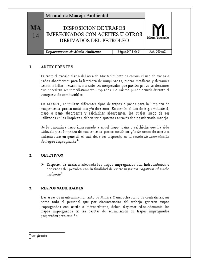 M-14 trapos impregnados | PDF | Petróleo | Hidrocarburos
