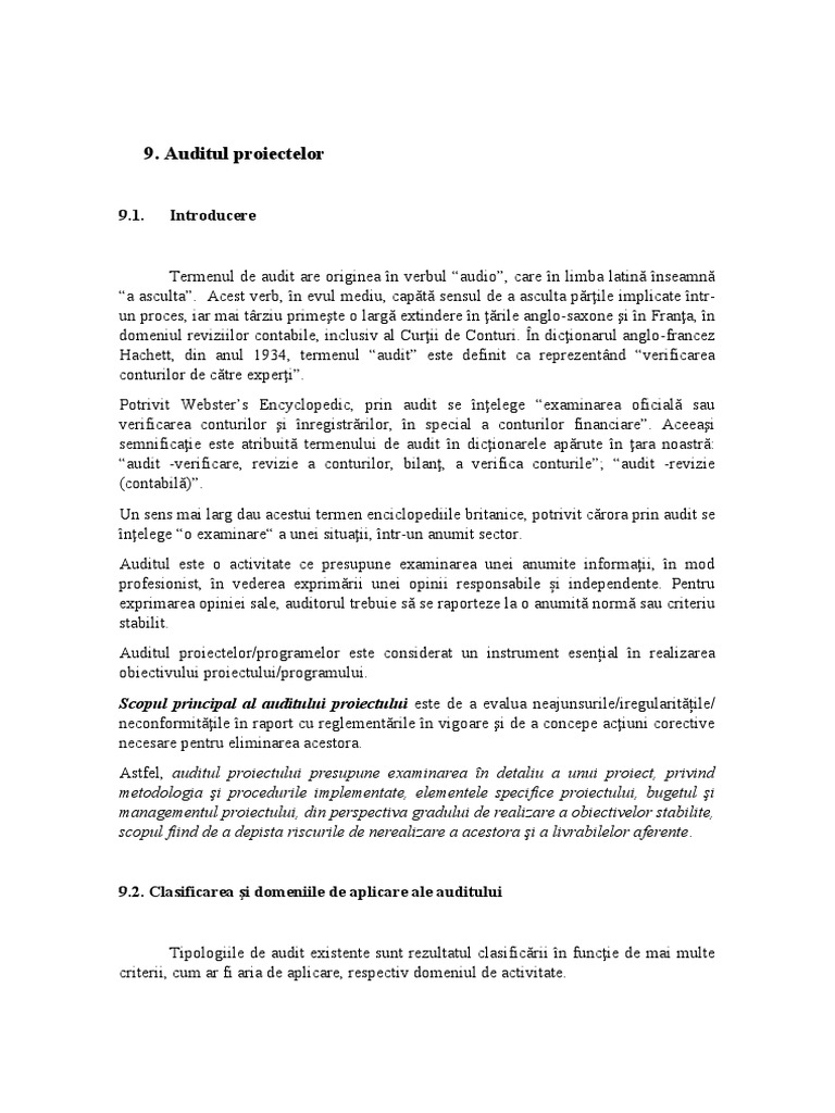 Auditul Proiectelor: 9.1. Introducere | PDF
