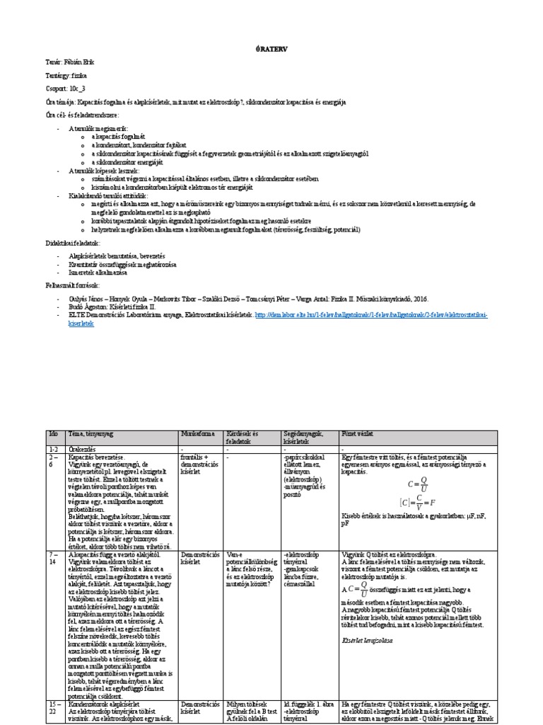 Elsztat 8 Bemutato Oraterv | PDF