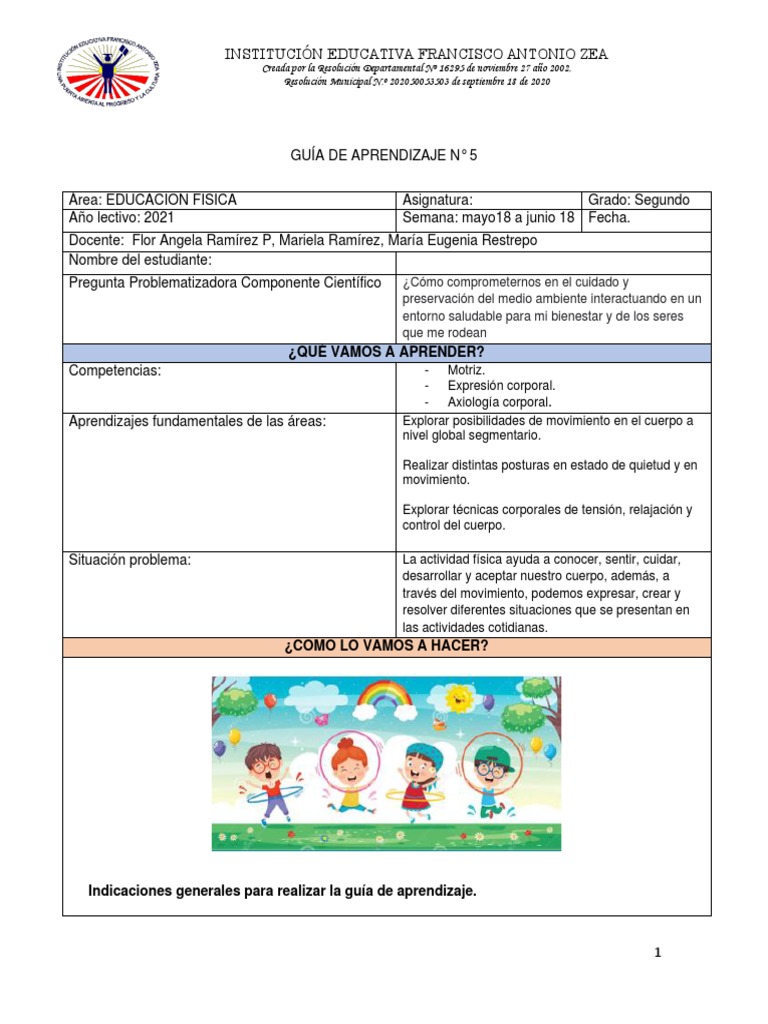 Guia 5 Educacion Fisica | PDF | Aprendizaje