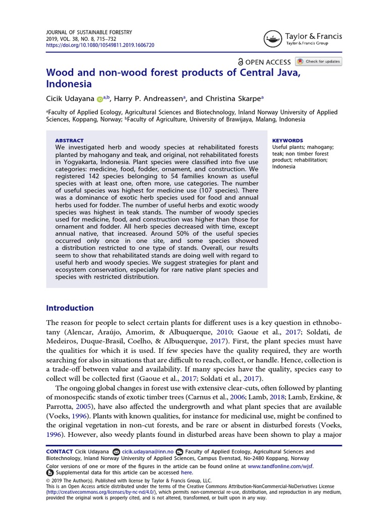 Wood and Non Wood Forest Products of Central Java Indonesia | PDF ...