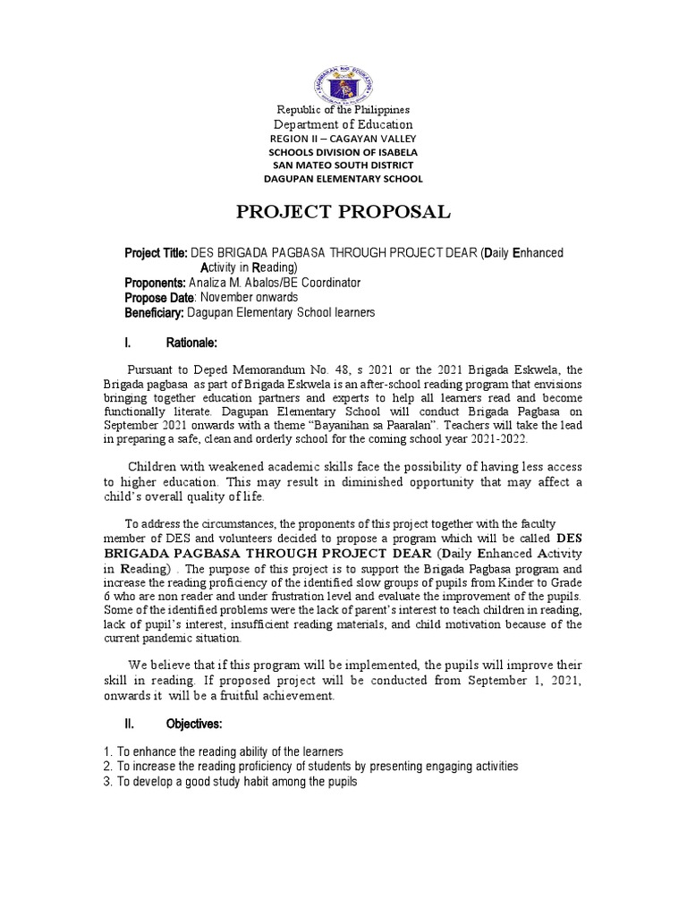 Brigada Pagbasa Proposal | PDF | Cognition | Behavior Modification