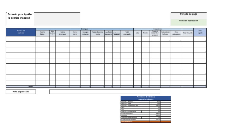 Formato Nomina Para Imprimir Pdf Salario Relaciones Industriales