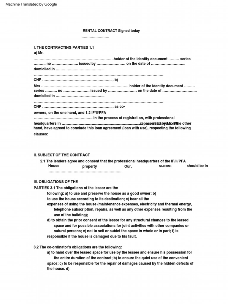 Contract de Comodat-Eng | Download Free PDF | Lease | Consent