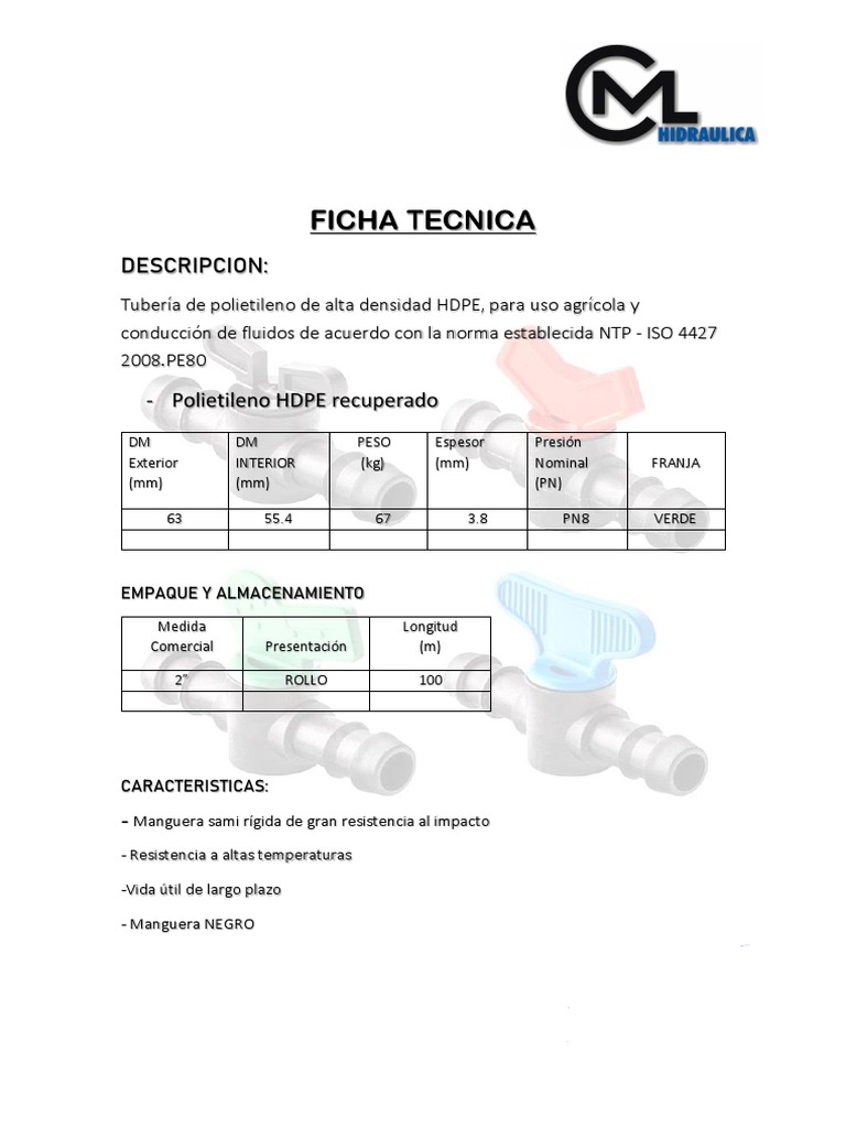 Ficha Tecnica Tuberia Hdpe Verde de 2" | PDF