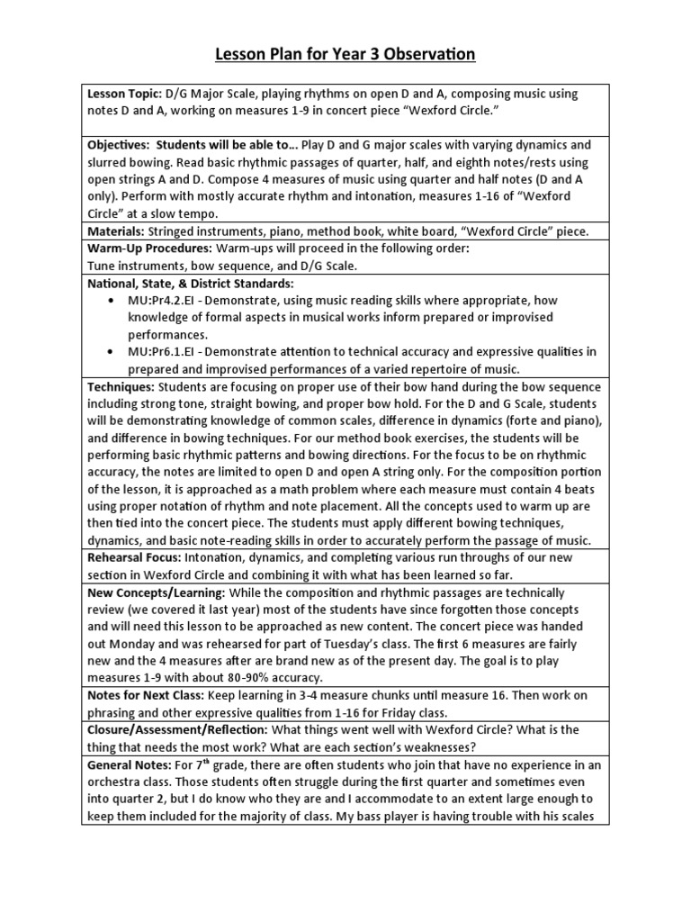 Year 3 Music Lesson Plan: D/G Scale | PDF