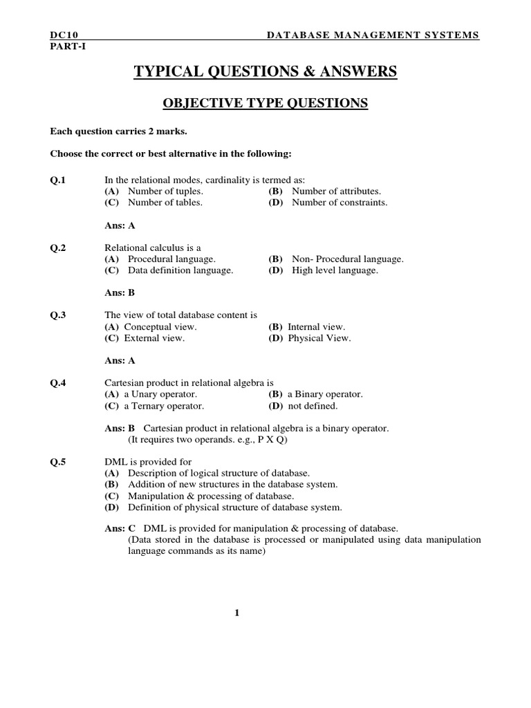 Dbms Ques 1 Pdf Relational Model Databases