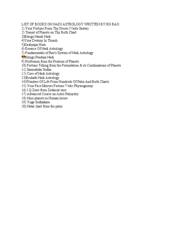 RG Rao's Nadi Astrology Books List | PDF | Religion & Spirituality