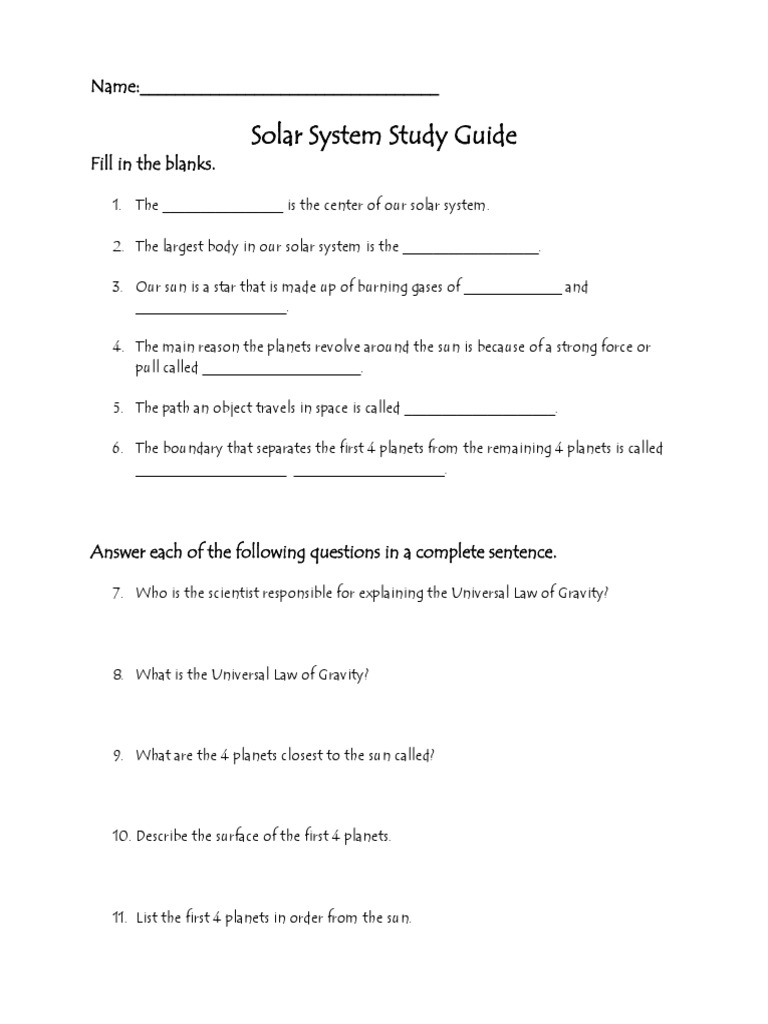 Solar System Study Guide | PDF