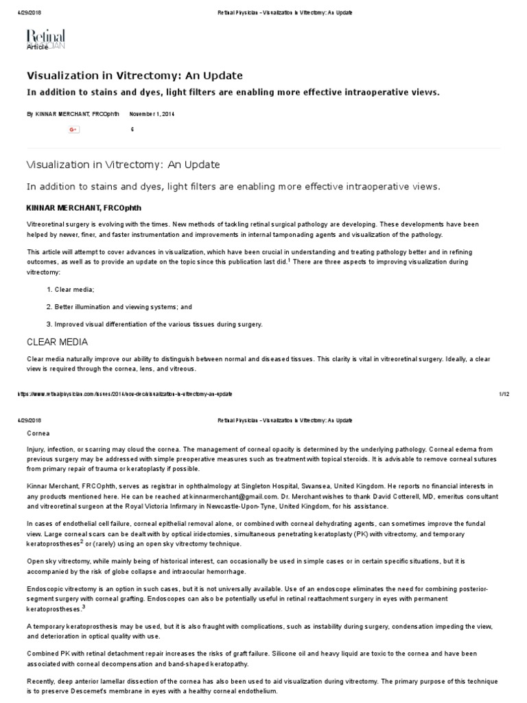 Retinal Physician - Visualization in Vitrectomy - An Update | PDF | Cornea | Retina
