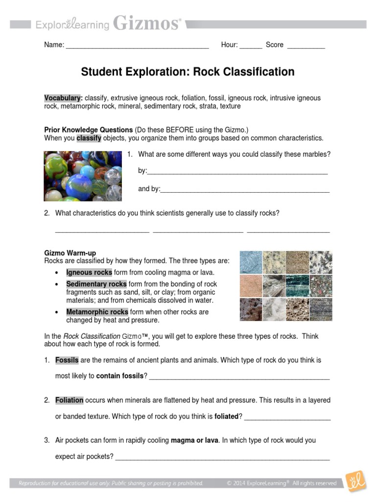 Rock Classification Gizmo Worksheet | PDF | Rock (Geology) | Igneous Rock