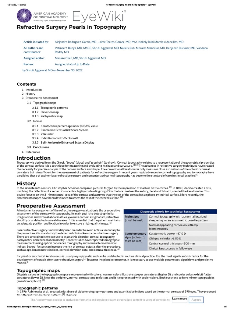 Refractive Surgery Pearls in Topography - EyeWiki | PDF | Cornea | Vision