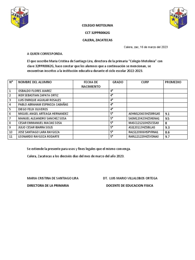 Colegio Motolinia | PDF