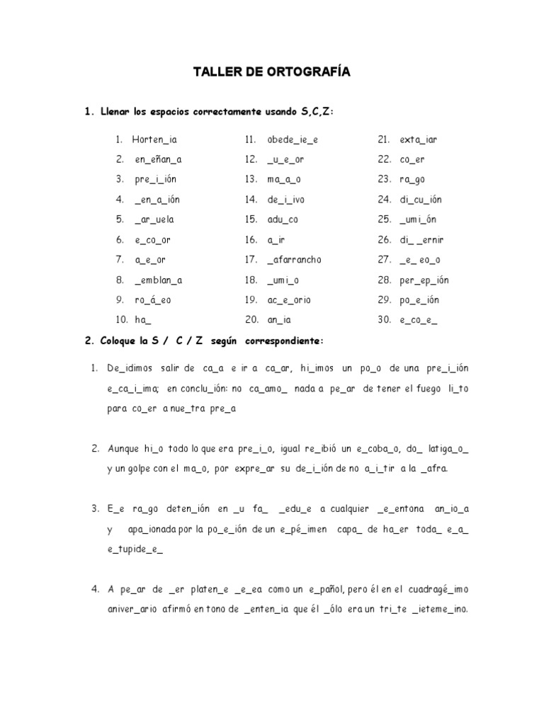Ejercicios de Ortografía para Secundaria | PDF | Artes del Lenguaje y ...