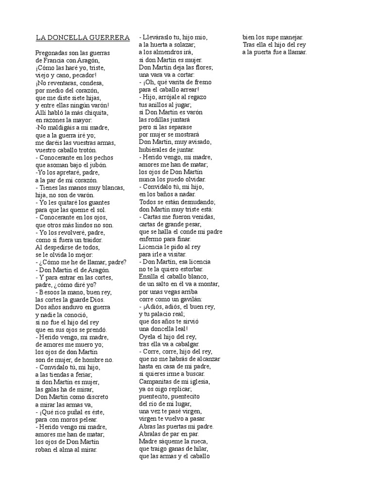 Romance - LA DONCELLA GUERRERA | PDF | Poesía