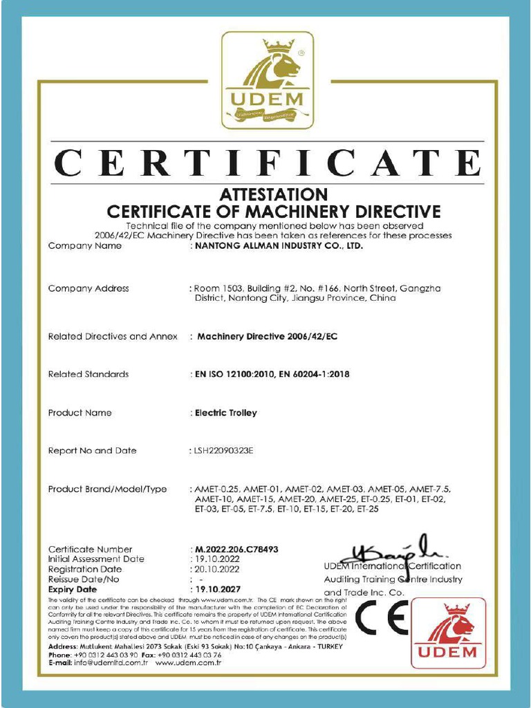 Electric Trolley Certificate | PDF