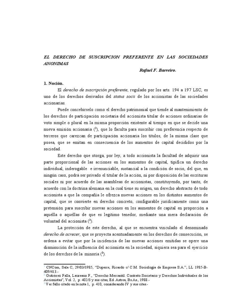 Derecho de Suscripcion Preferente | PDF | Compartir (Finanzas) | Sociedad