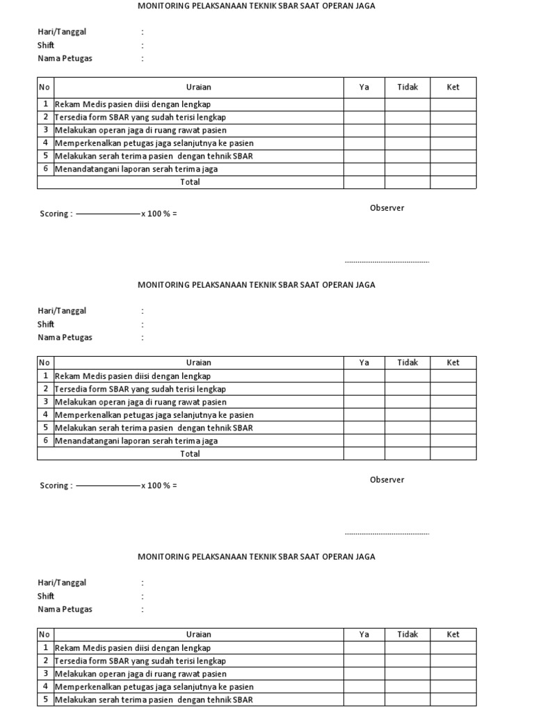 Monitoring Teknik SBAR Operan Jaga | PDF
