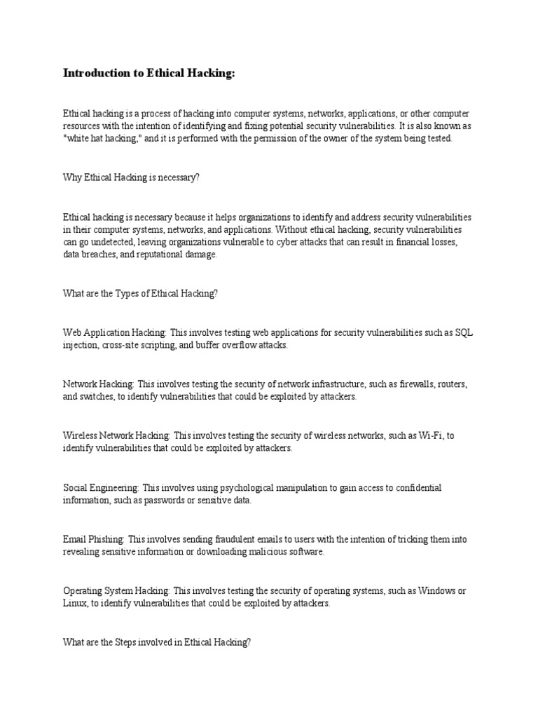 Ethical Hacking Study Notes | PDF